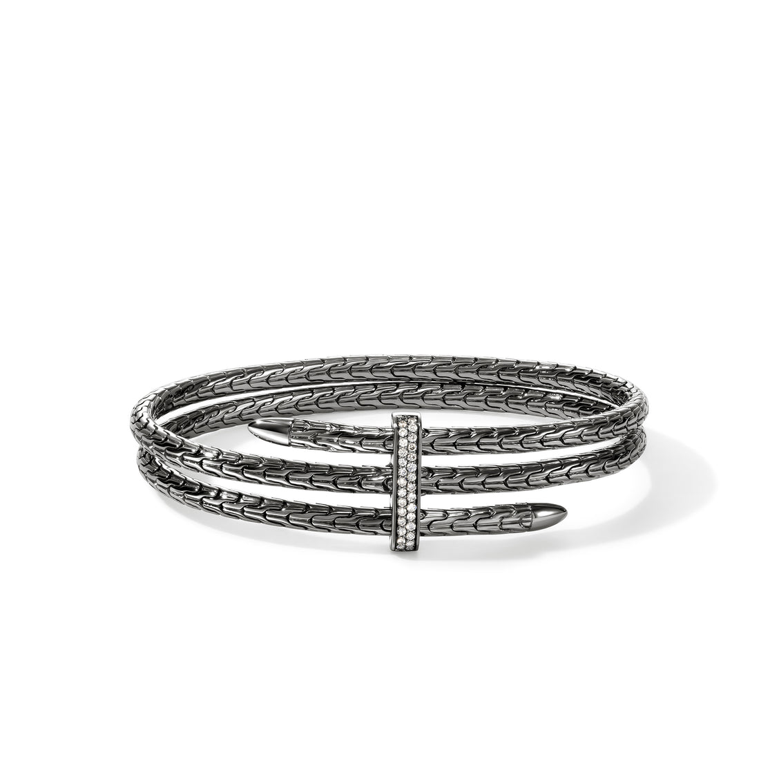 Spear Triple Flex Cuff, Dark Silver, Diamonds, Slim – John Hardy