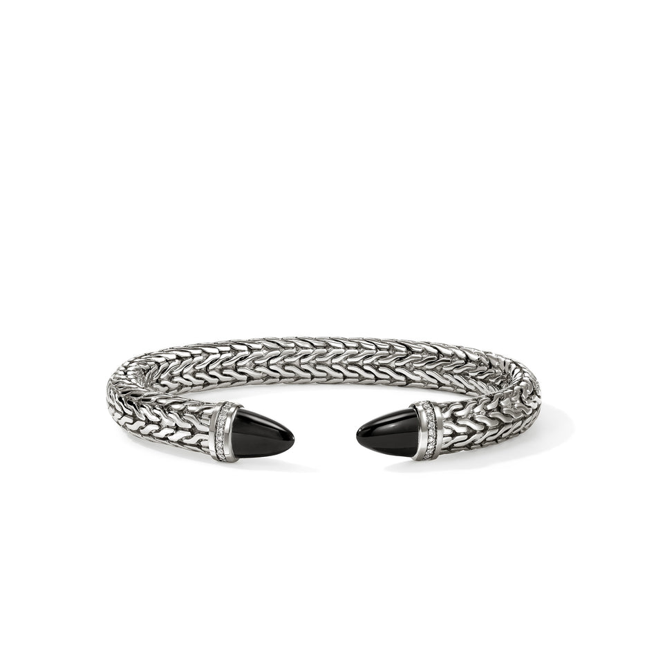 Spear 50 Flex Cuff, Sterling Silver, Black Onyx, Diamonds – John Hardy