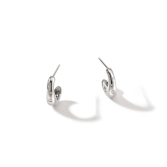 Surf J Hoop Earrings, Silver, Diamonds, 15MM|EBP9011232DI – John Hardy
