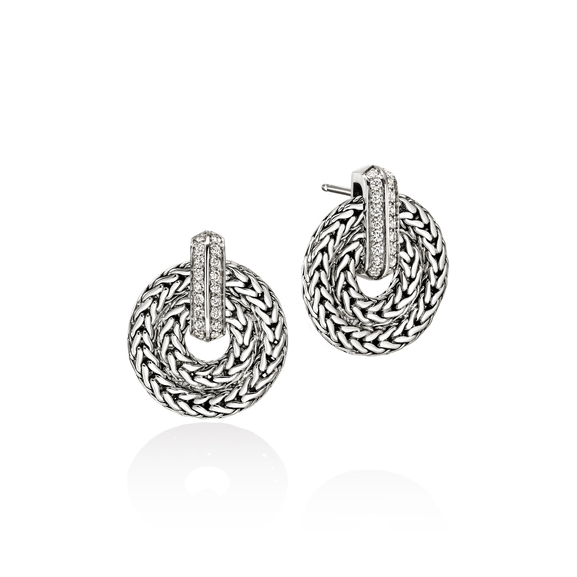 Icon Link Earrings, Sterling Silver, Diamonds, 19.5MM – John Hardy