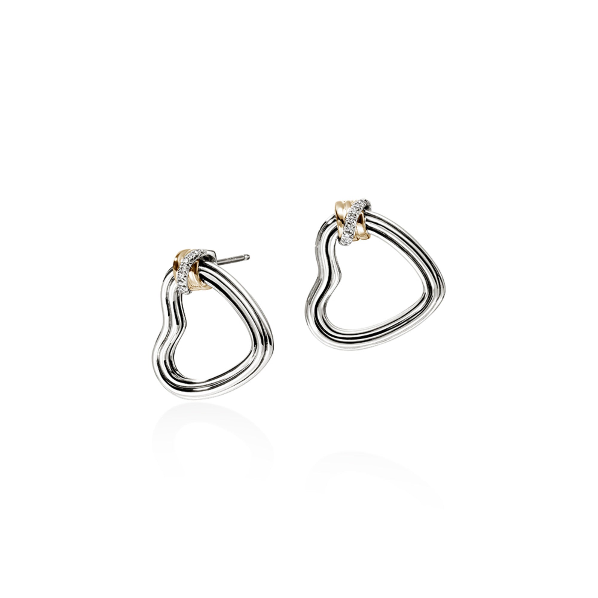 Bamboo Heart Earrings, Silver, Gold, Diamonds – John Hardy