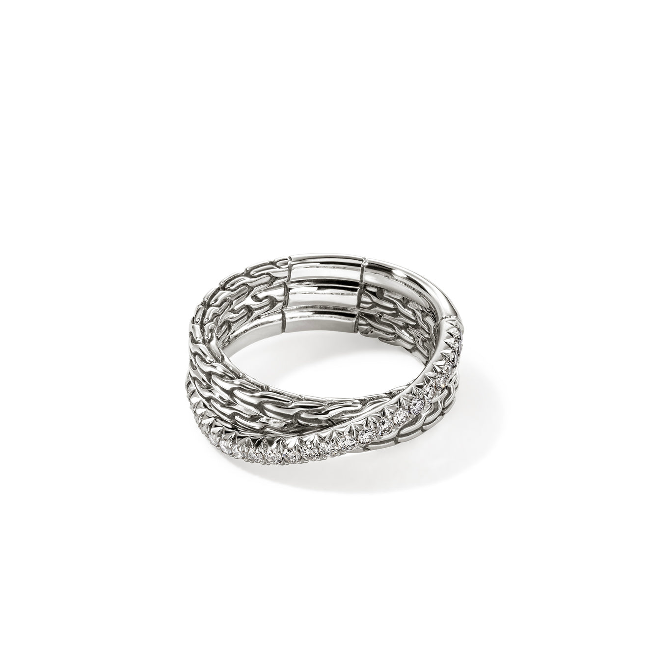 JH Essential Pavé Crossover Ring, Sterling Silver, Diamonds – John Hardy